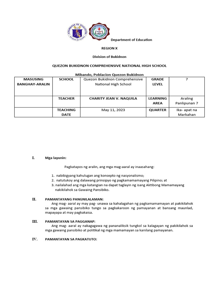 Department of Education Lesson Plan | PDF