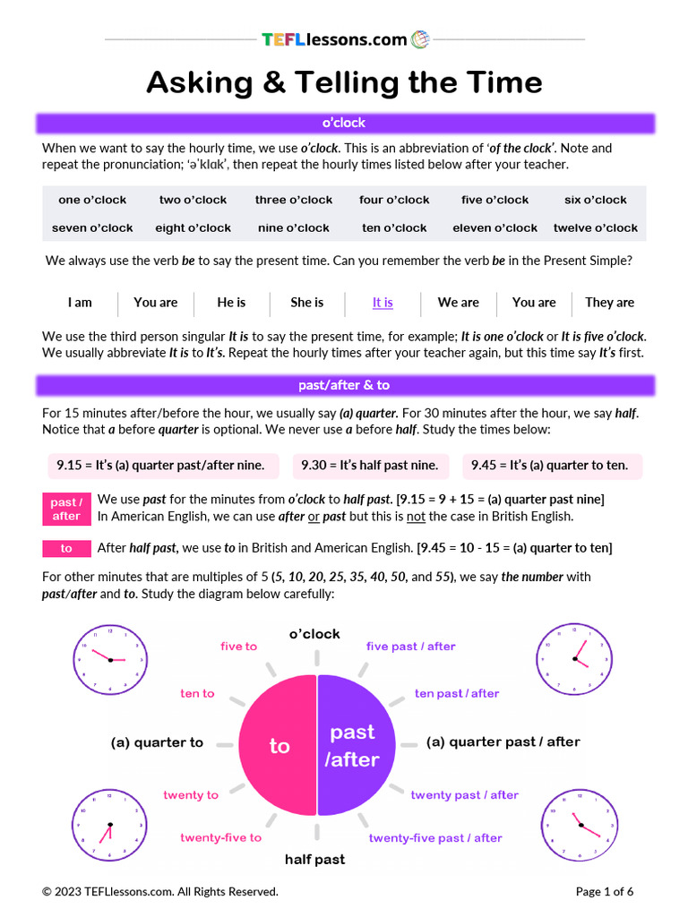 Telling The Time Student | PDF | Clock | Linguistics