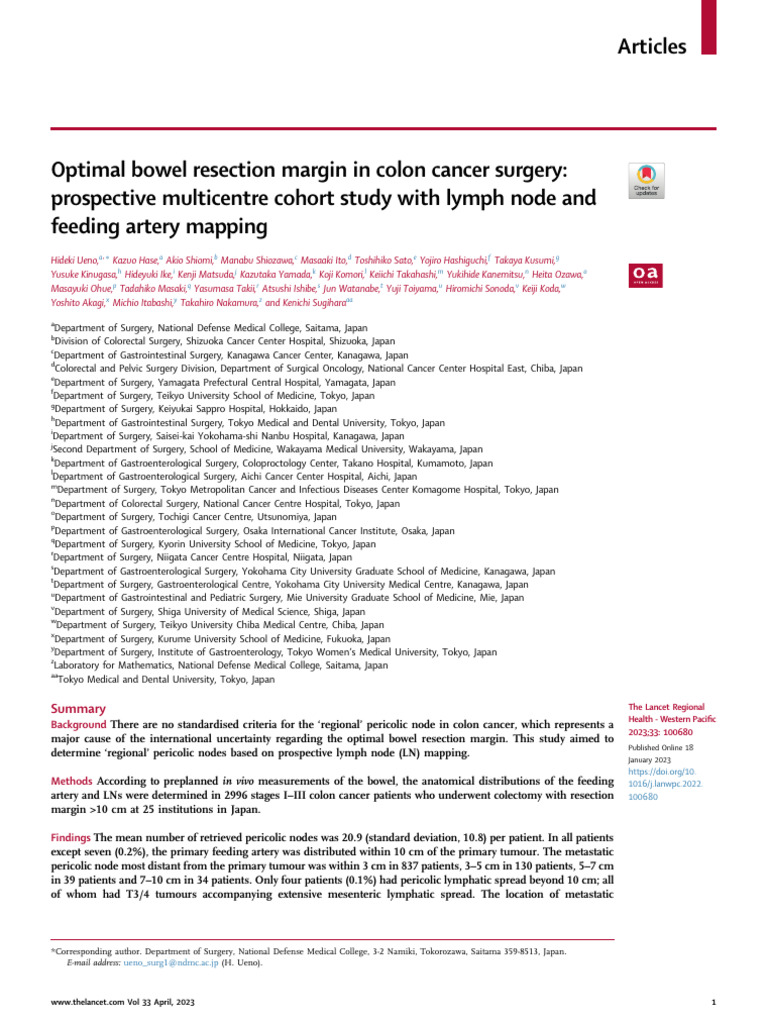 Optimal Bowel Resection Margin in Colon Cancer Surgery 2023 | PDF ...