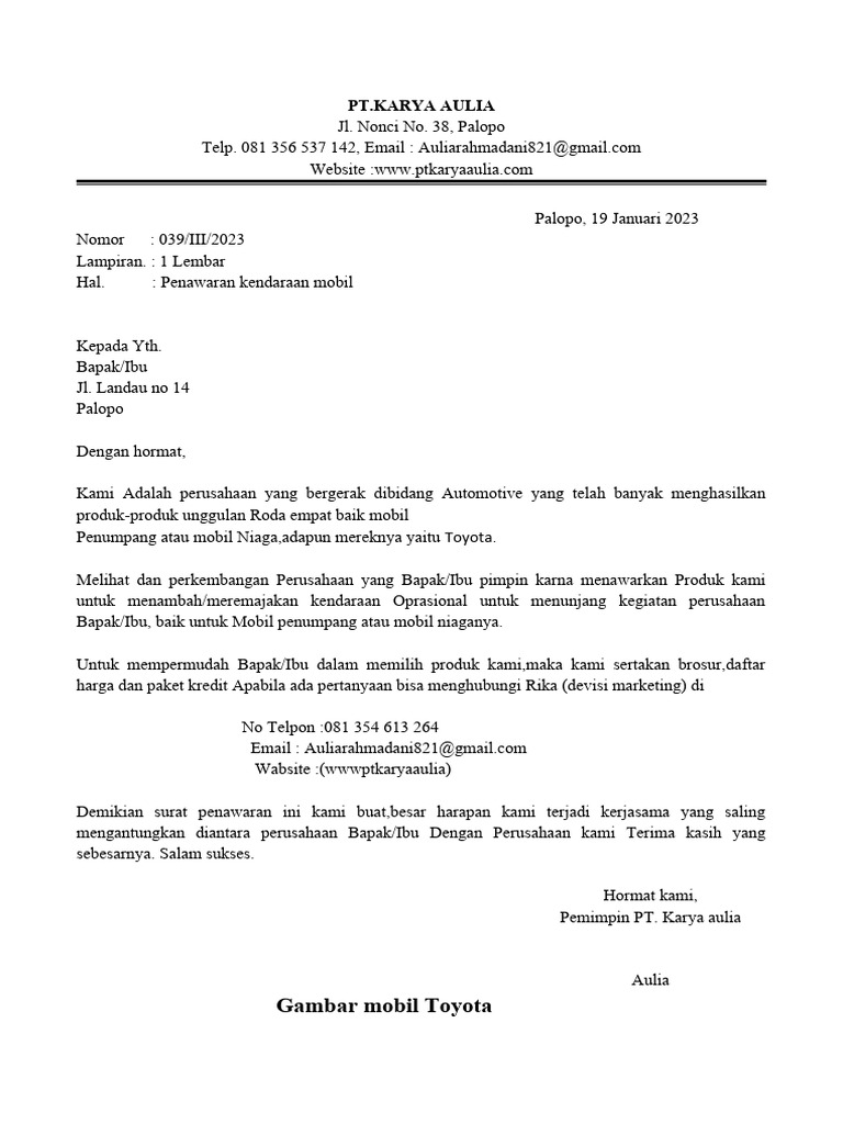 Surat Penawaran Mobil | PDF