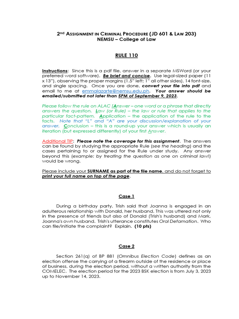 2nd Assignment in Crim Pro Rule 110 | PDF | Arraignment | Murder