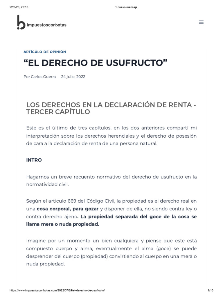 "El Derecho de Usufructo" - Impuestosconbotas | PDF | Propiedad | Derecho Civil (Common Law)