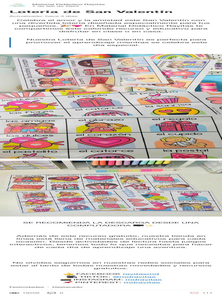 Juega A La Lotería de San Valentín Gratis - Material Didáctico Rayitas ...
