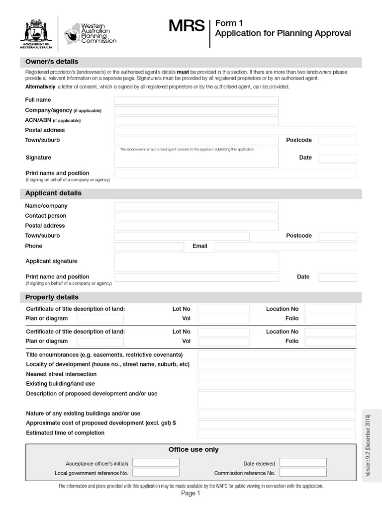 MRS Form 1: Planning Approval Application | PDF | Offer And Acceptance ...