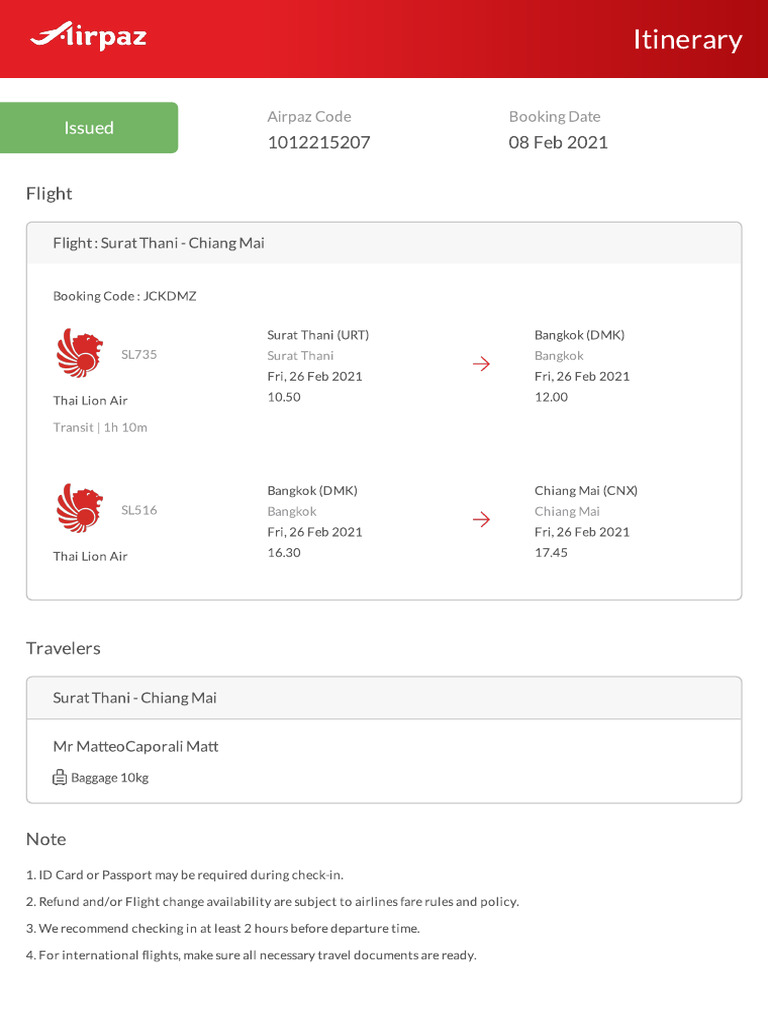 Airpaz Flight Itinerary 1012215207 | PDF