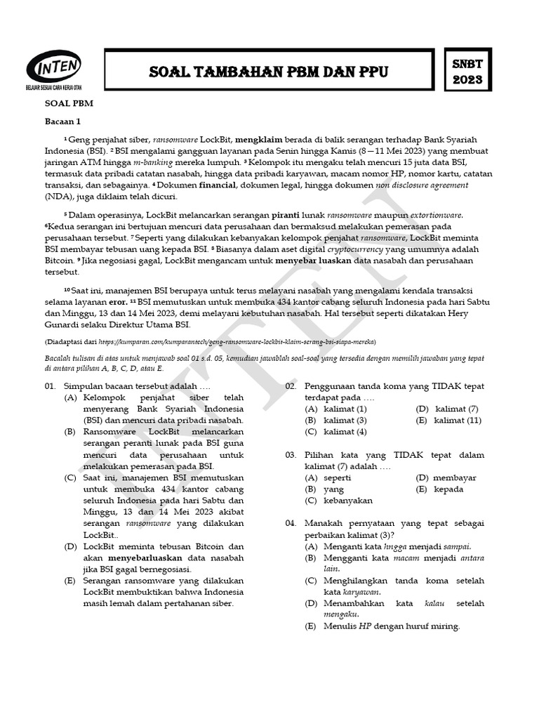 Soal Tambahan Kmbm-Ppu | PDF