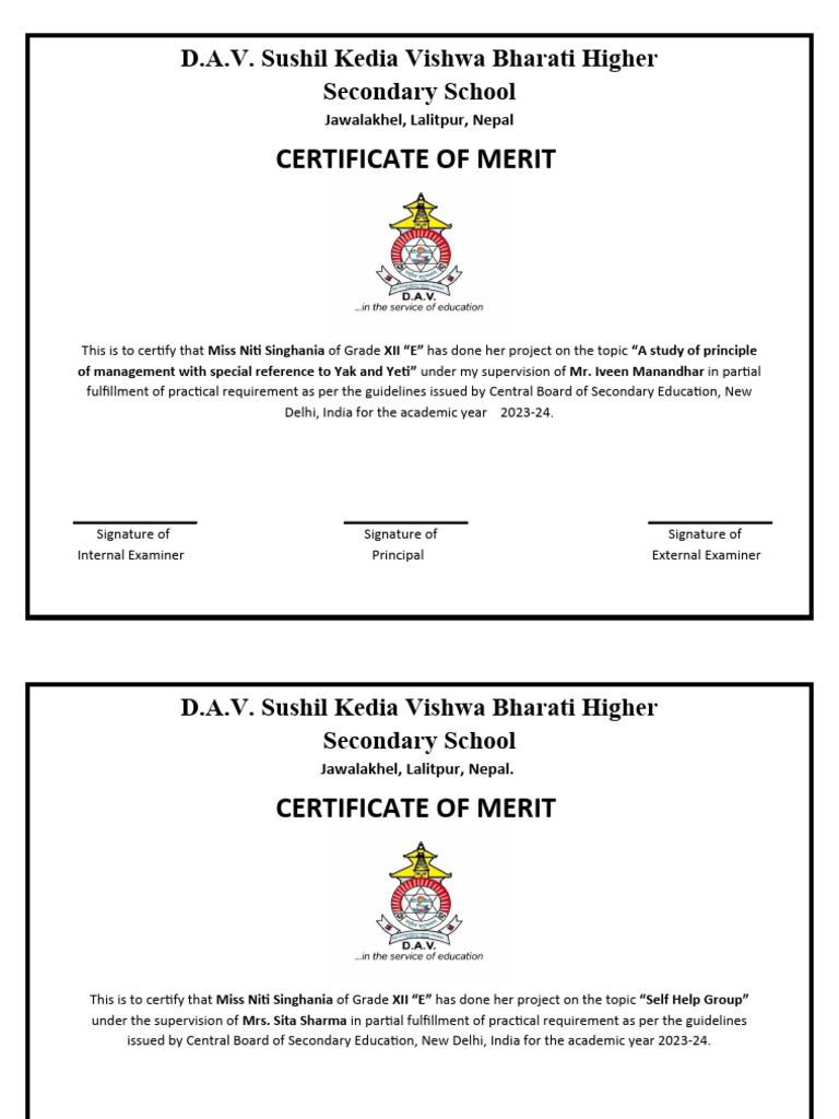 Certificate of Merit for Niti Singhania | PDF | Career & Growth