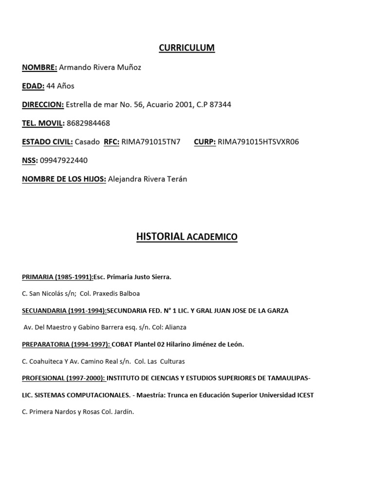 Curriculum Armando Rivera Muñoz | PDF | Informática