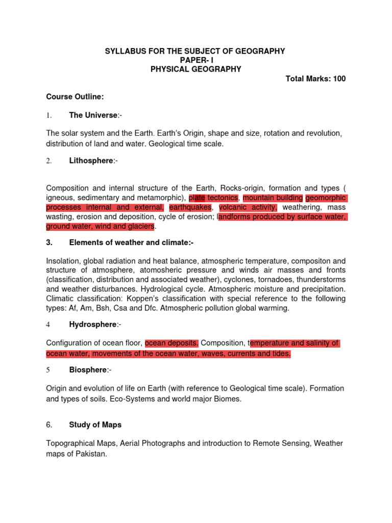 PMS Optional Syllabus 2023 | Download Free PDF | Earth | Oceans