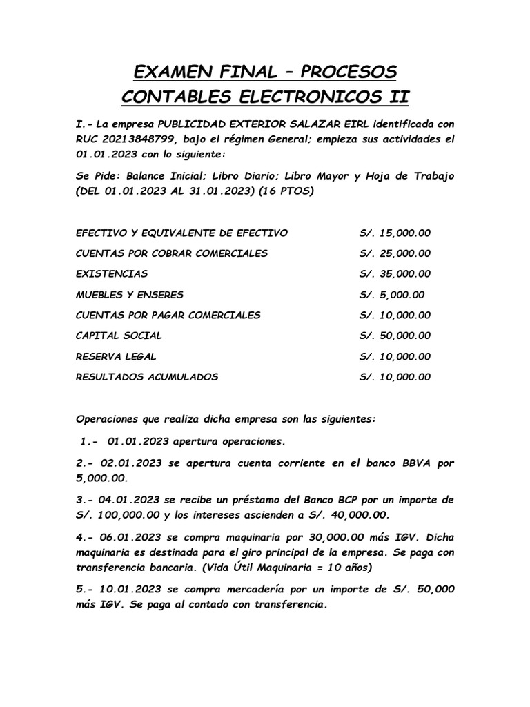 EXAMEN FINAL - PROCESOS CONTABLES II | PDF