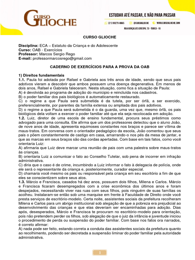 Aula 1 - ECA - Caderno de Exercicios para A Prova Da OAB | PDF