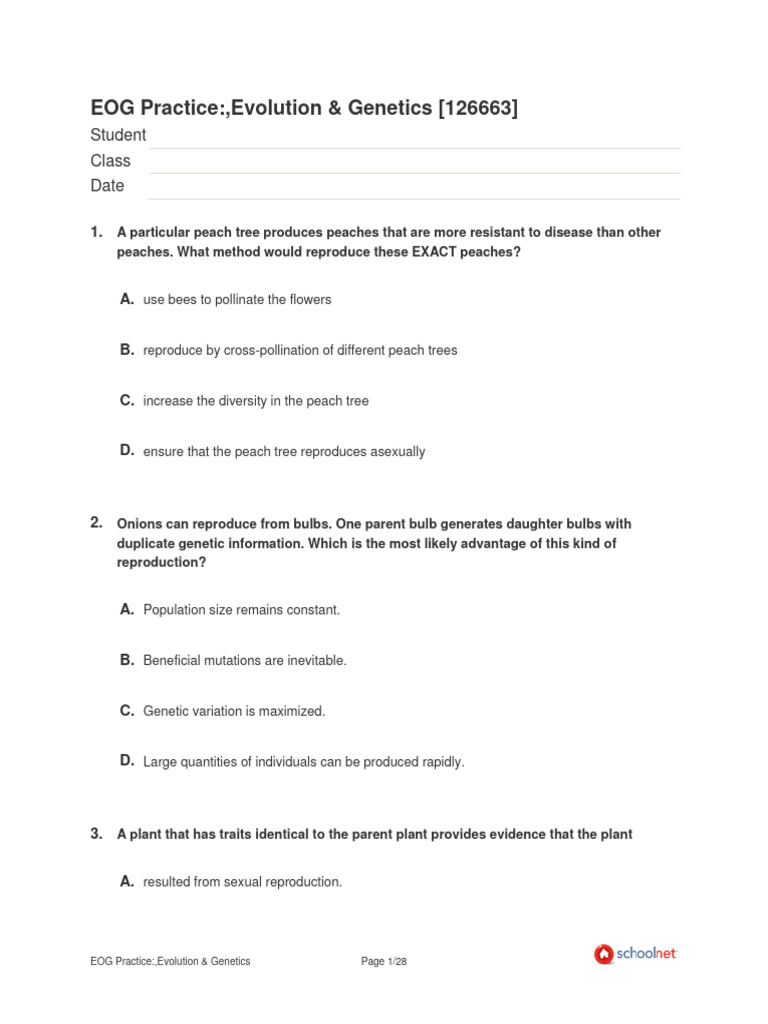 EOG Practice Evolution and Genetics | PDF | Reproduction | Sexual ...
