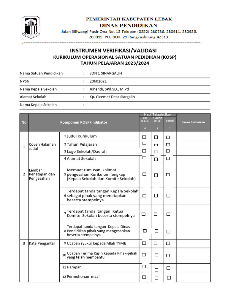 Aplikasi Validasi KOSP 2023 | PDF