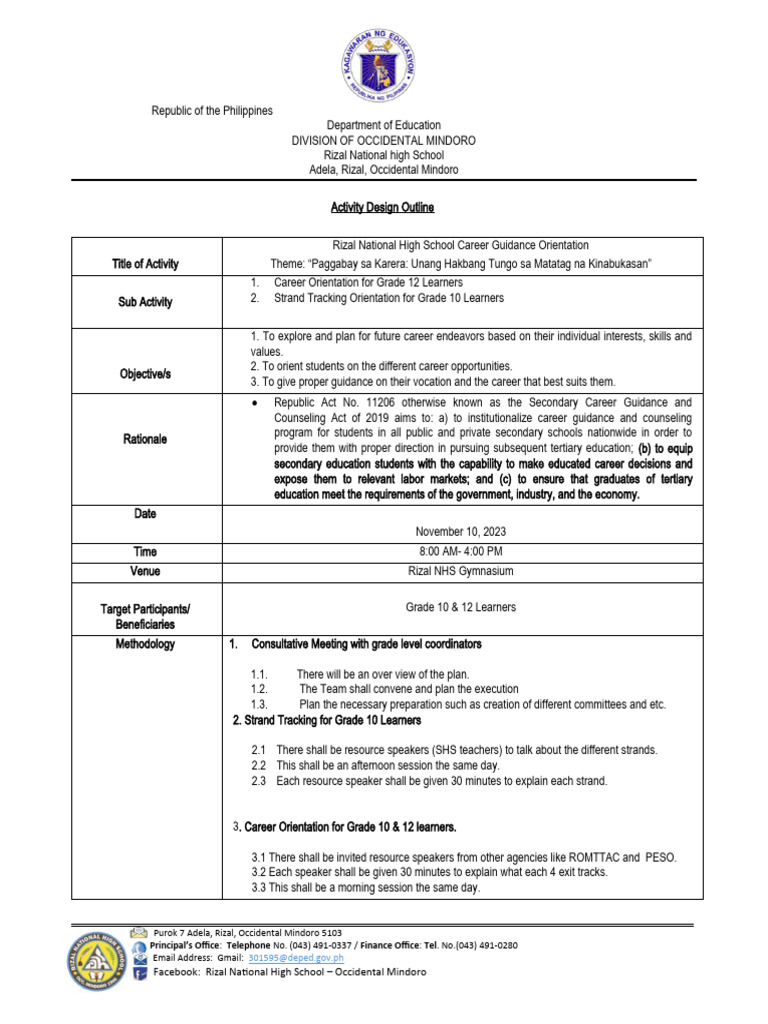 Career Guidance Program Proposal 2023-2024 | PDF