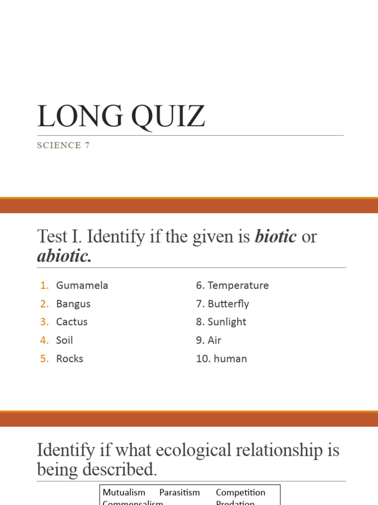 LONG QUIZ (Ecological Relationship) | PDF