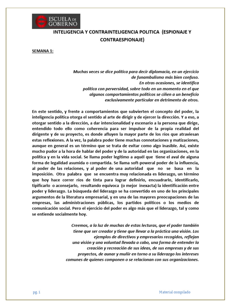 INTELIGENCIA Y CONTRAINTELIGENCIA POLITICA Semana 1 Compilado 2 | PDF | Inteligencia | Gobierno ...