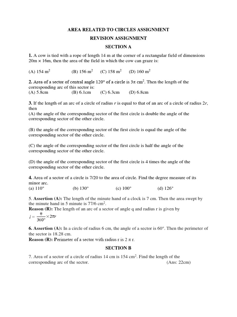 AREA RELATED TO CIRCLES ASSIGNMENT (1) | PDF | Area | Circle