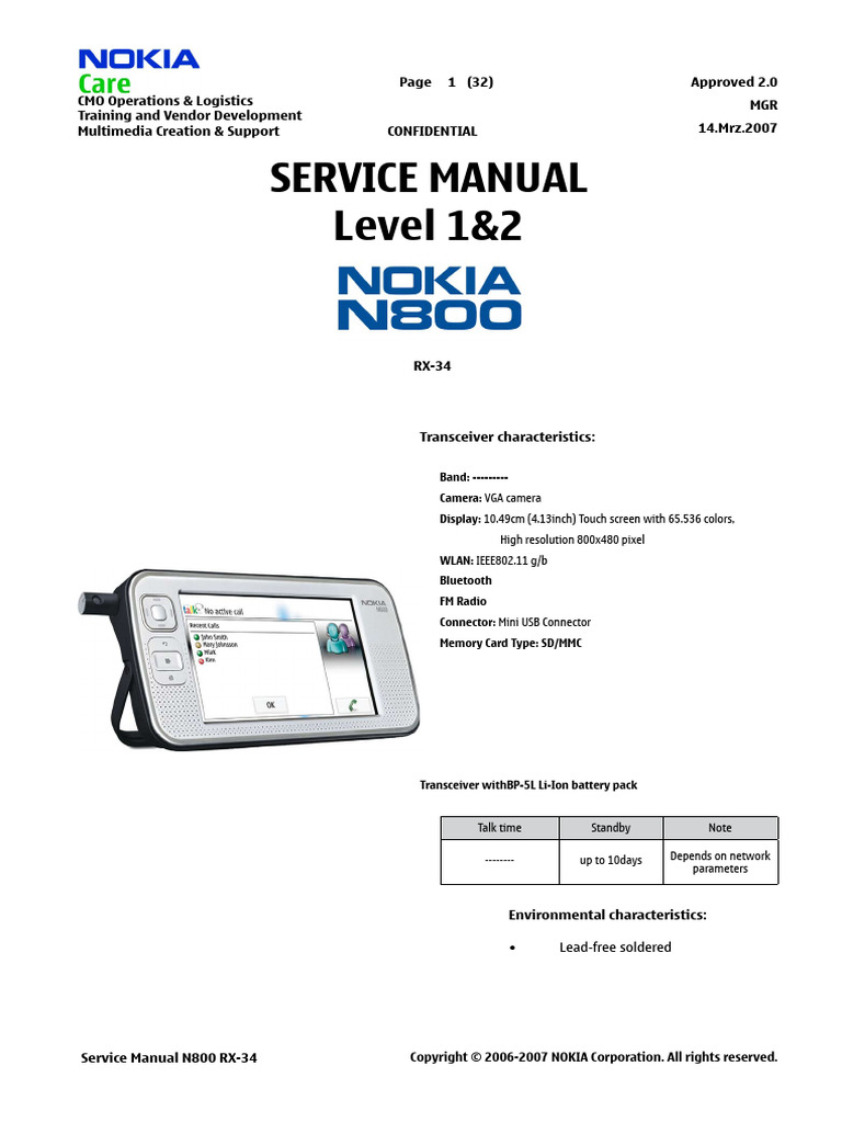 Nokia n800 rx-34 Service Manual-12 v2 | PDF | Electrostatic Discharge ...