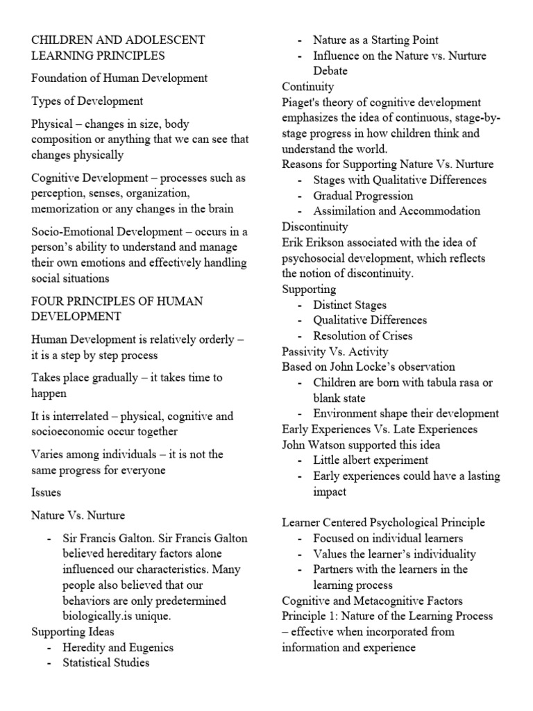 Children and Adolescent Learning Principles | PDF | Cognitive Development | Developmental Psychology