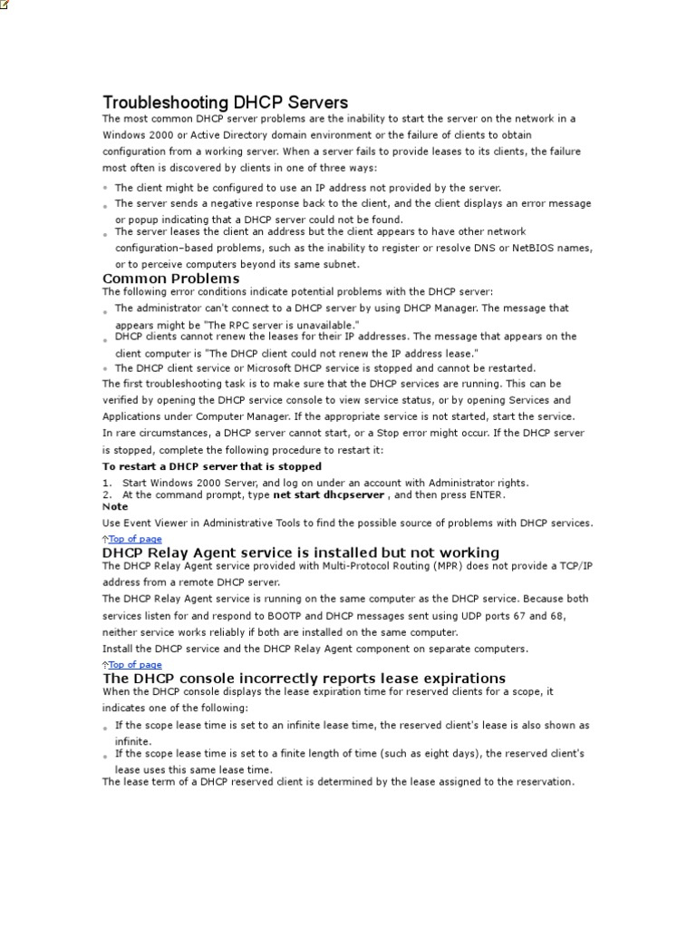 Troubleshooting DHCP Servers | PDF | Ip Address | System Software