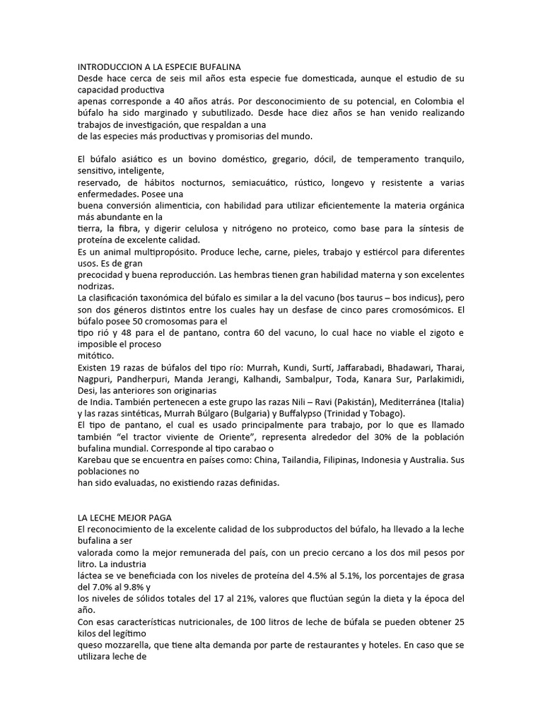 Introduccion A La Especie Bufalina | PDF | Vacas | Carne