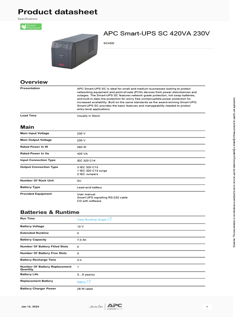 APC - Smart UPS - SC420 | PDF | Mains Electricity | Electronics