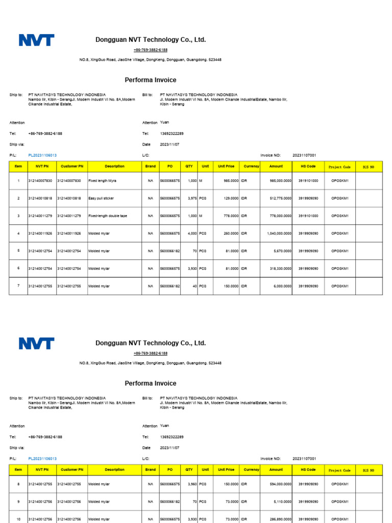 Performa Invoice 20231107001 | Download Free PDF | Currency ...
