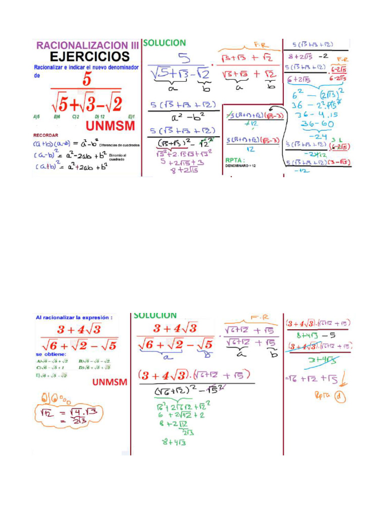 PDF Algebra, Racionalizacion III, Lunes 1 Mayo | PDF