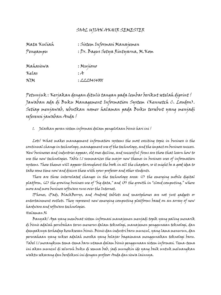 Soal SIM Pak Bagus - Mujiono Kelas A | PDF | Komputer