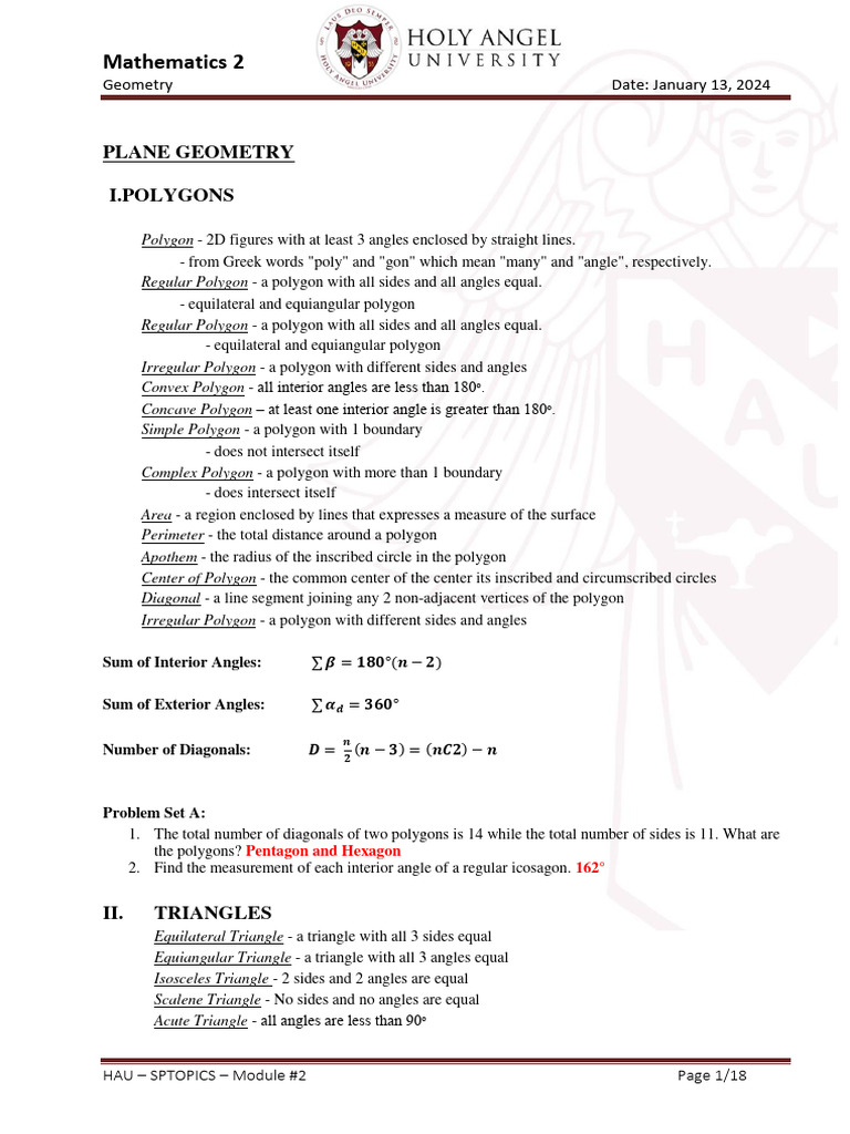 Math2-Planegeom Anageom Solidgeom | PDF | Triangle | Polygon