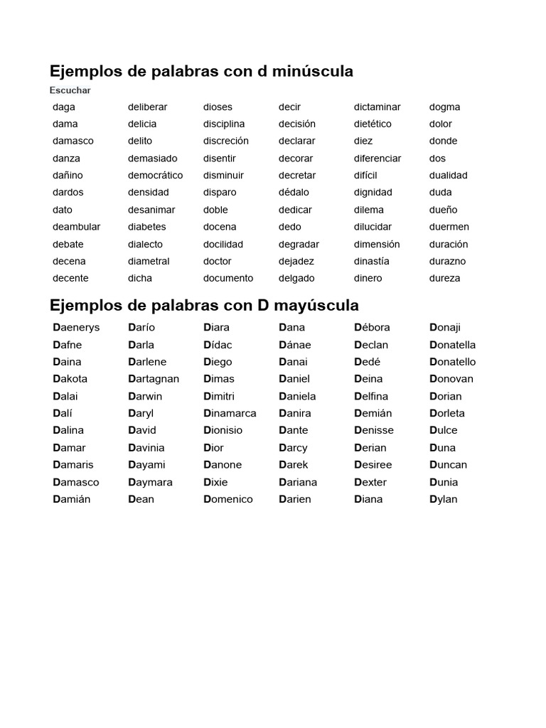 Ejemplos de Palabras Con D Minúscula | PDF