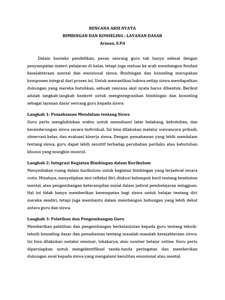 RENCANA AKSI NYATA - Bimbingan Dan Konseling (Arman, S.PD) | PDF | Karier & Perkembangan