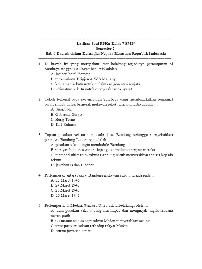 Latihan Soal PPKn Kelas 7 tentang NKRI | PDF