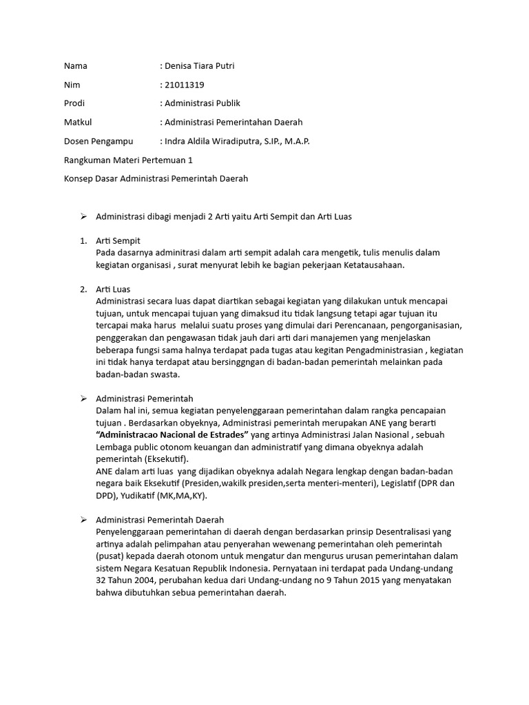 Denisa Resume Matkul Administrasi Pemerintahan Publik Pertmuan 1 | PDF ...