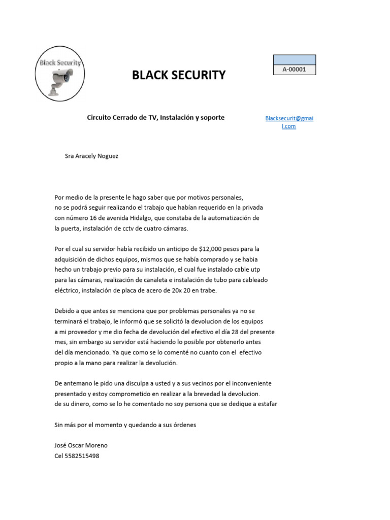 Carta devolución | PDF