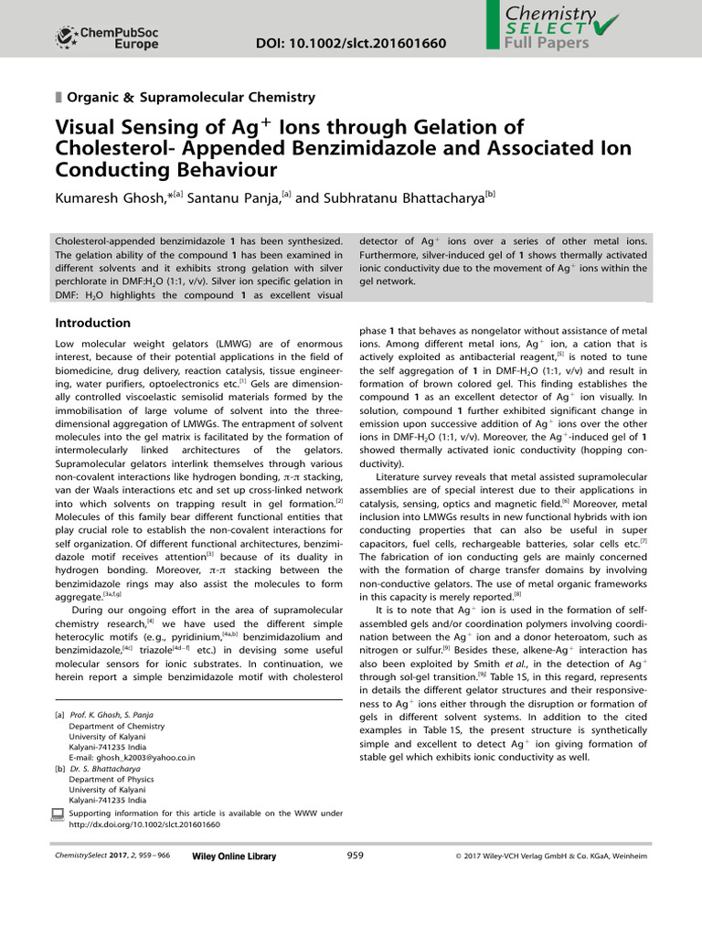 Chemistry Select | PDF | Gel | Supramolecular Chemistry