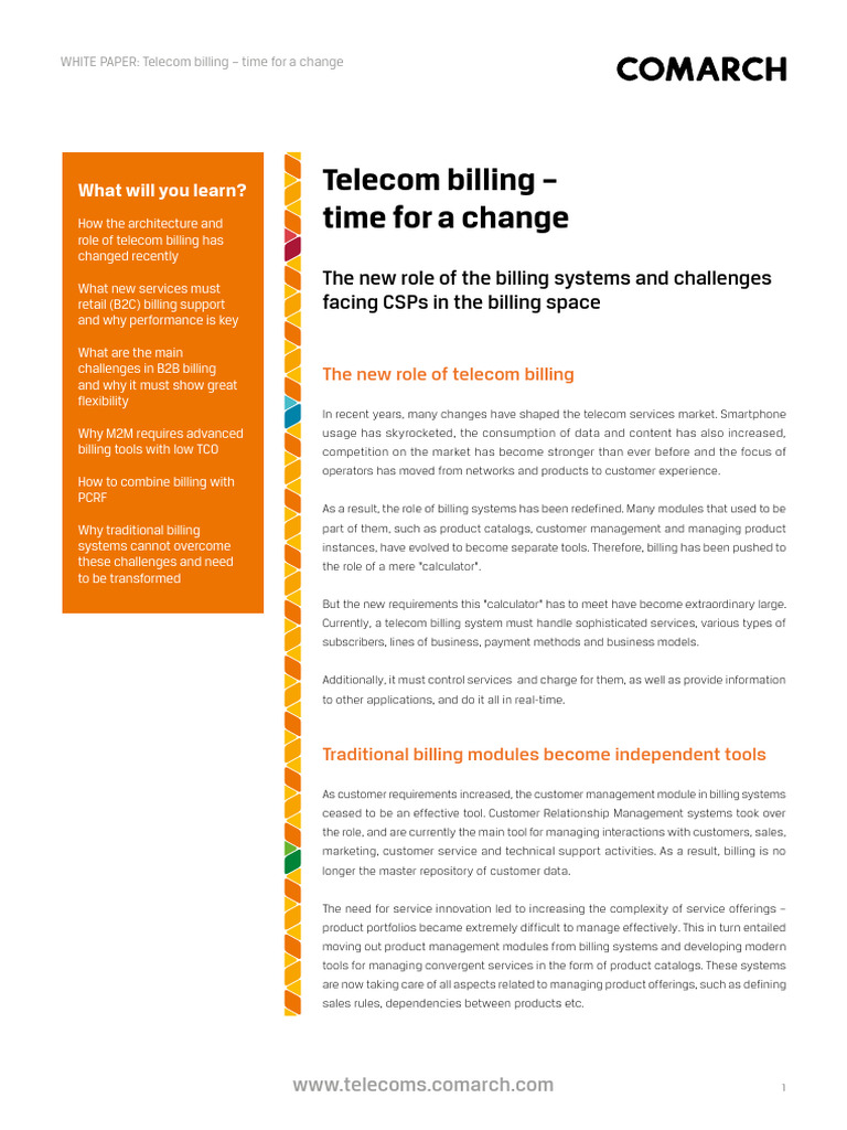 Telecom Billing Time For A Change COMARCH White Paper | PDF | Prepaid Mobile Phone | Pricing
