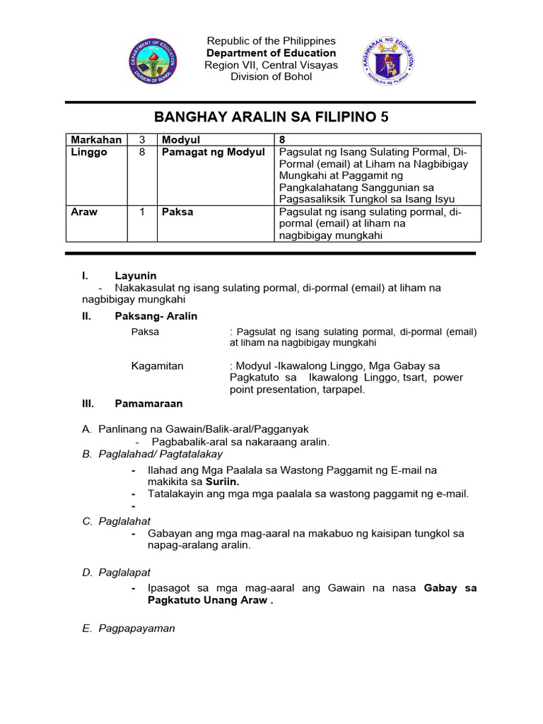 DLG Filipino 5 q3 Wk8 | PDF