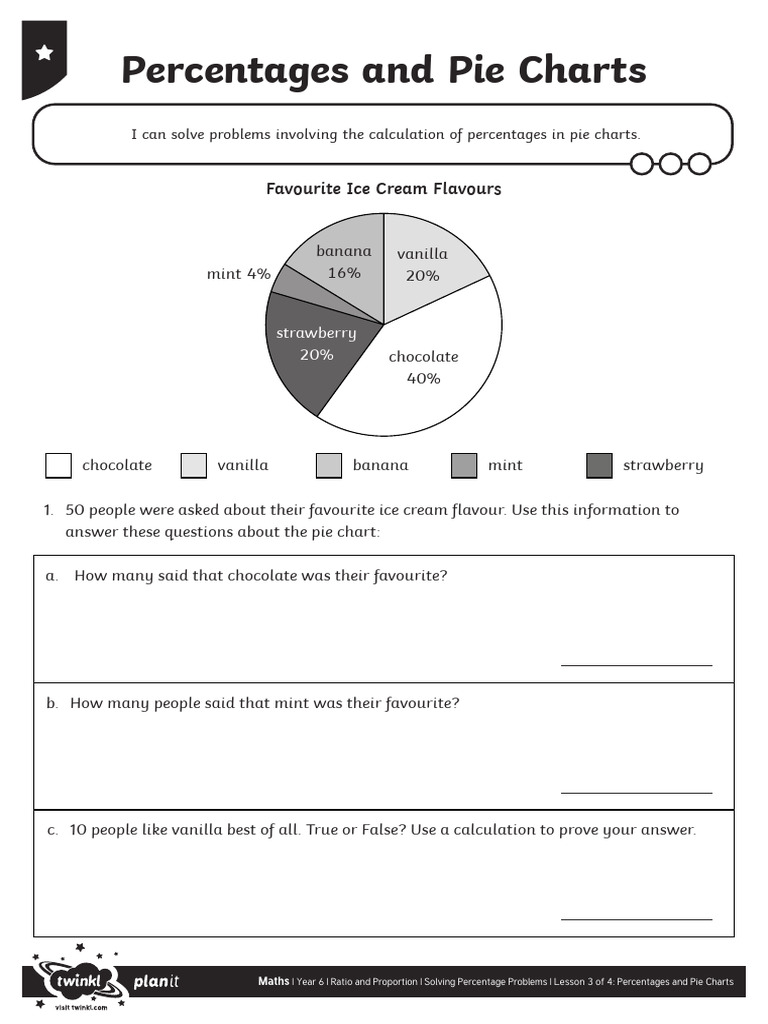 Pie Chart Percentage Problems for Year 6 | PDF