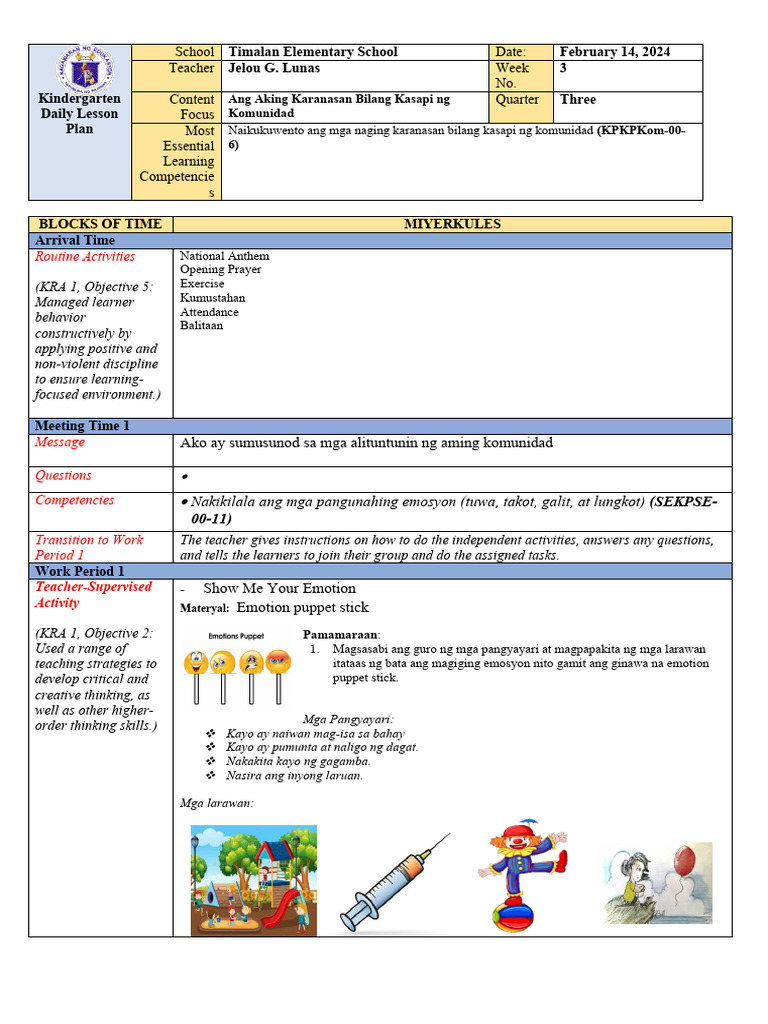 Q3 Week 3 CO - KINDER | PDF | Learning | Teachers