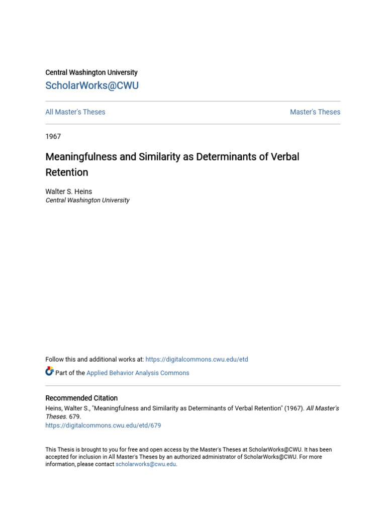 Meaningfulness and Similarity As Determinants of Verbal Retention | PDF | Recall (Memory ...