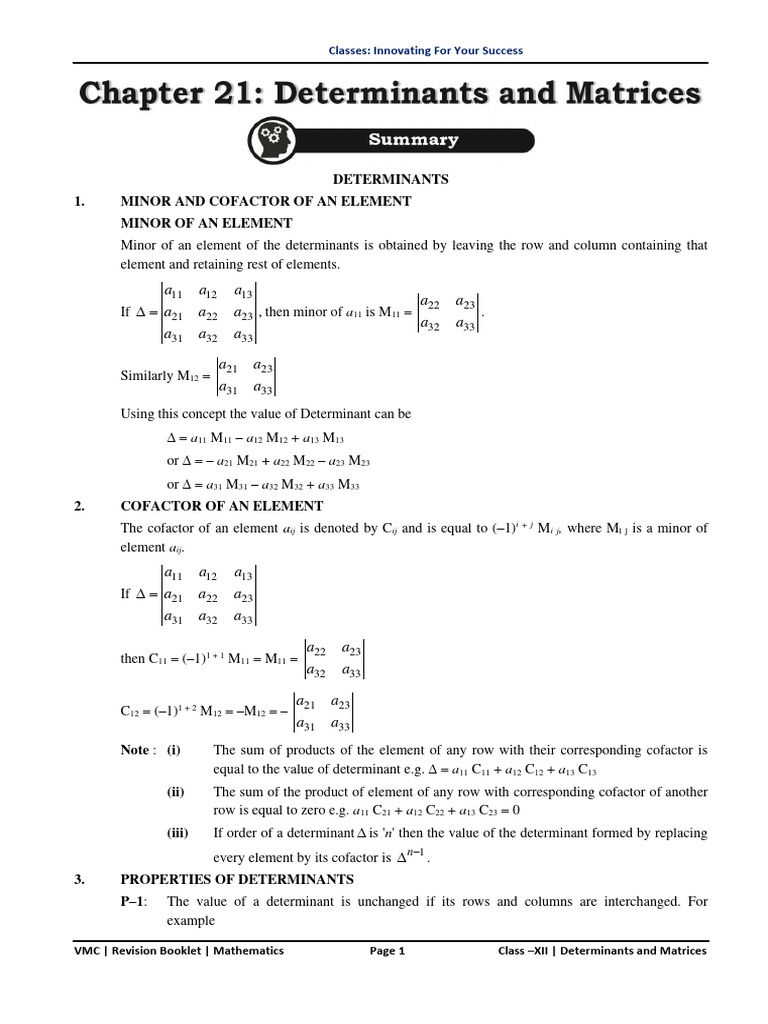 Determinants and Matrices - Summary | PDF | Matrix (Mathematics ...