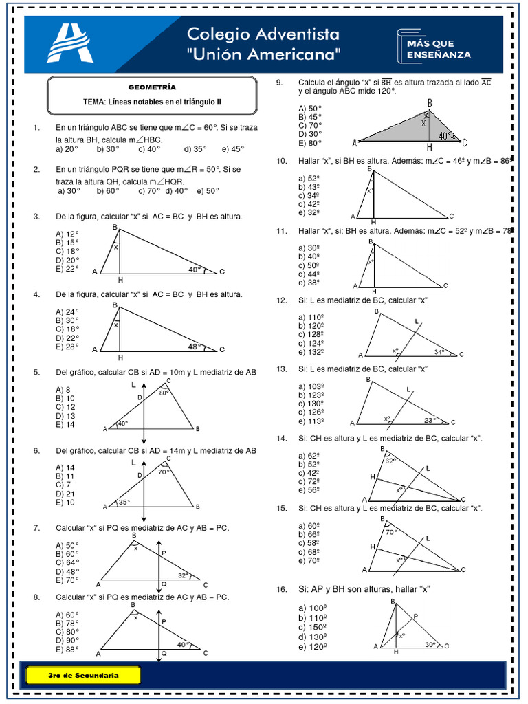 Separata - Líneas Notables en El Triángulo II - 3ro Sec - SR | PDF | Triángulo | Geometría Elemental