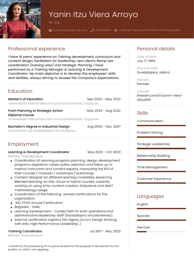 Resume Yanin Itzu Viera Arroyo | PDF | Six Sigma | Leadership