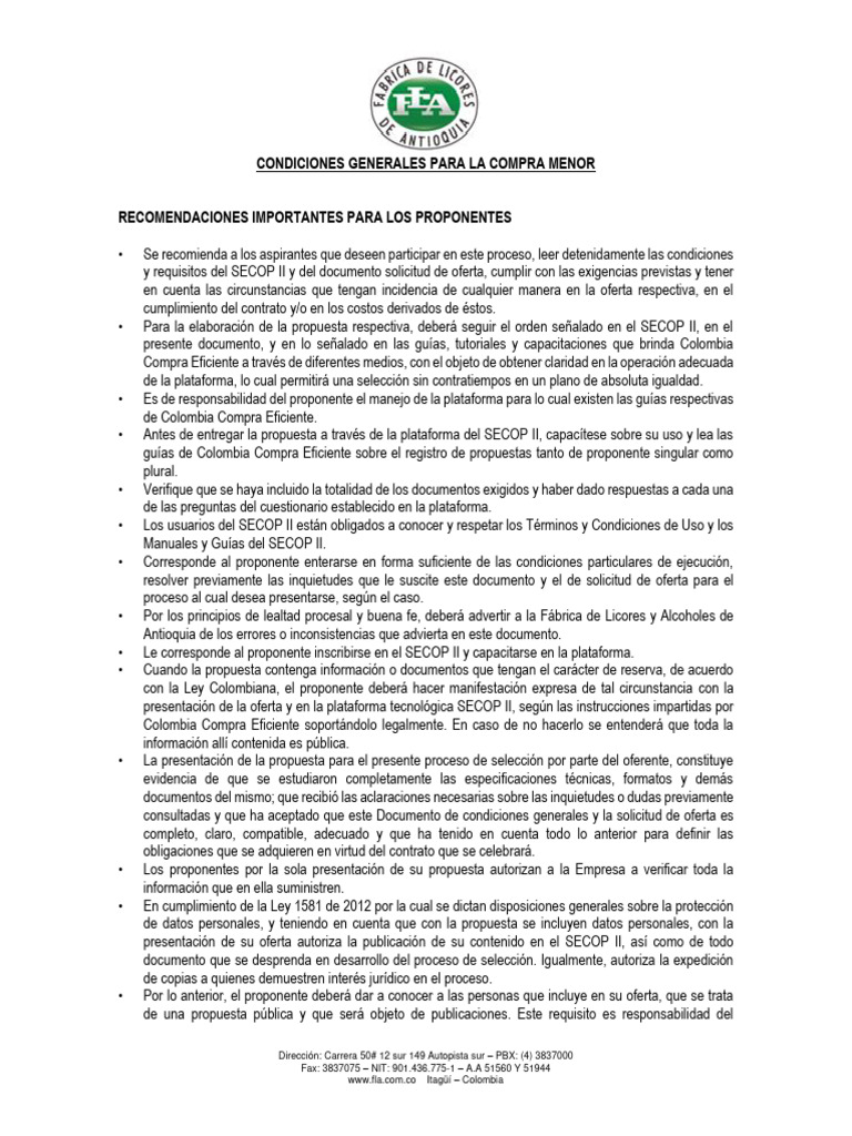 Condiciones Generales Compra Menor | PDF