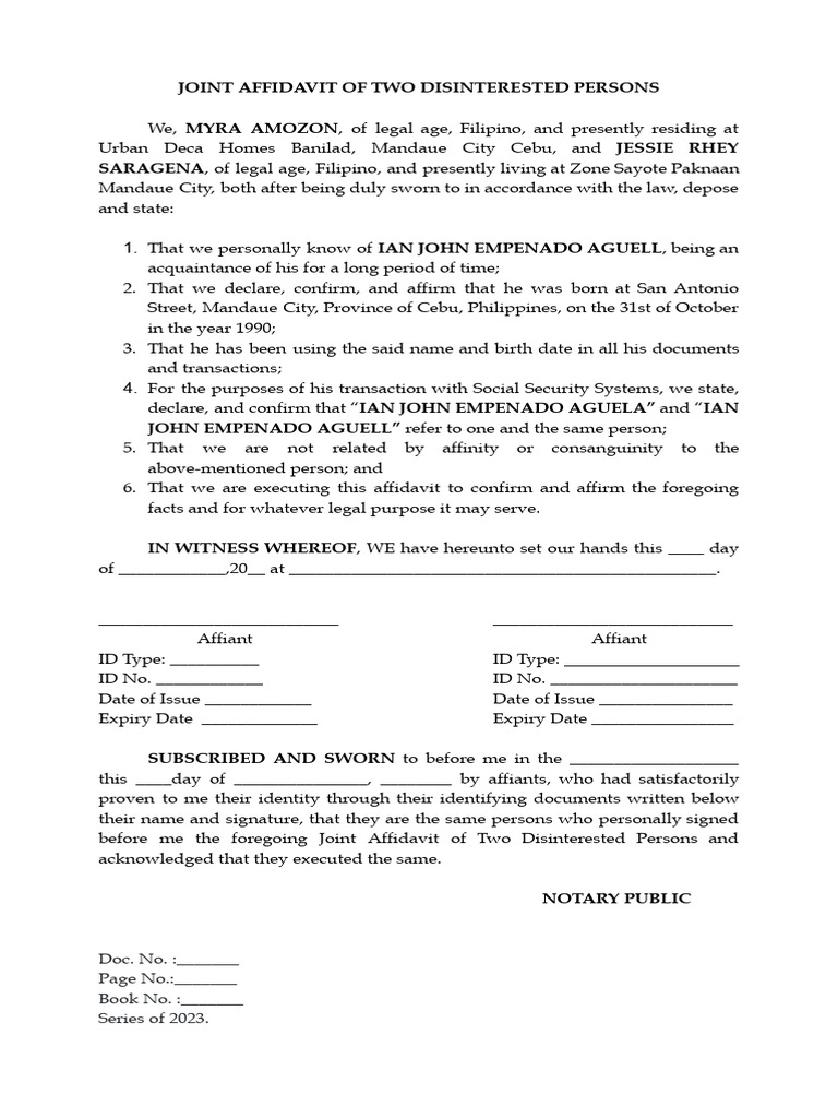 Joint Affidavit for Name Verification | PDF