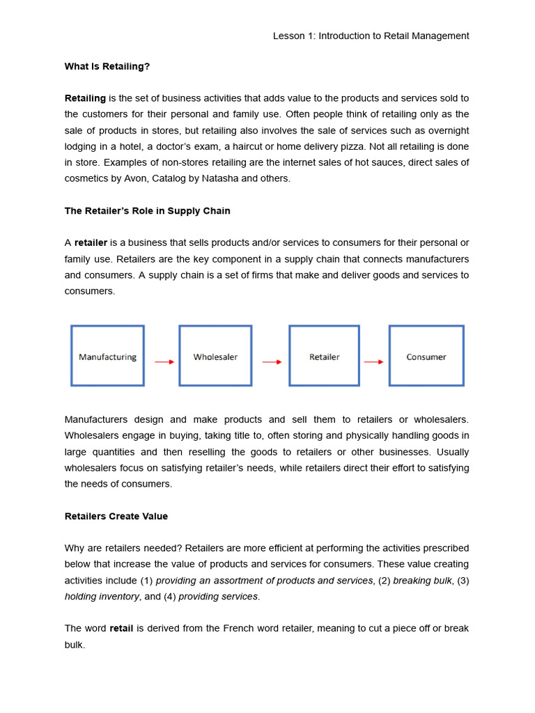 Lesson 1 - Introduction To Retail Management | PDF