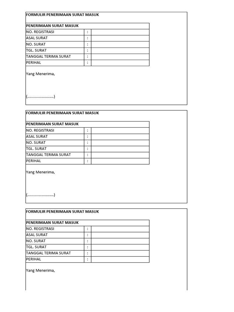 Form Penerimaan Surat Masuk Pdf