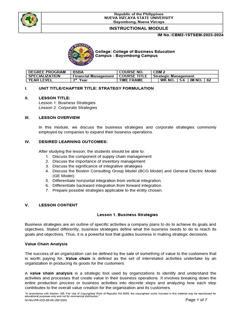 Part 2 - Strategy Formulation | PDF | Supply Chain | Supply Chain ...