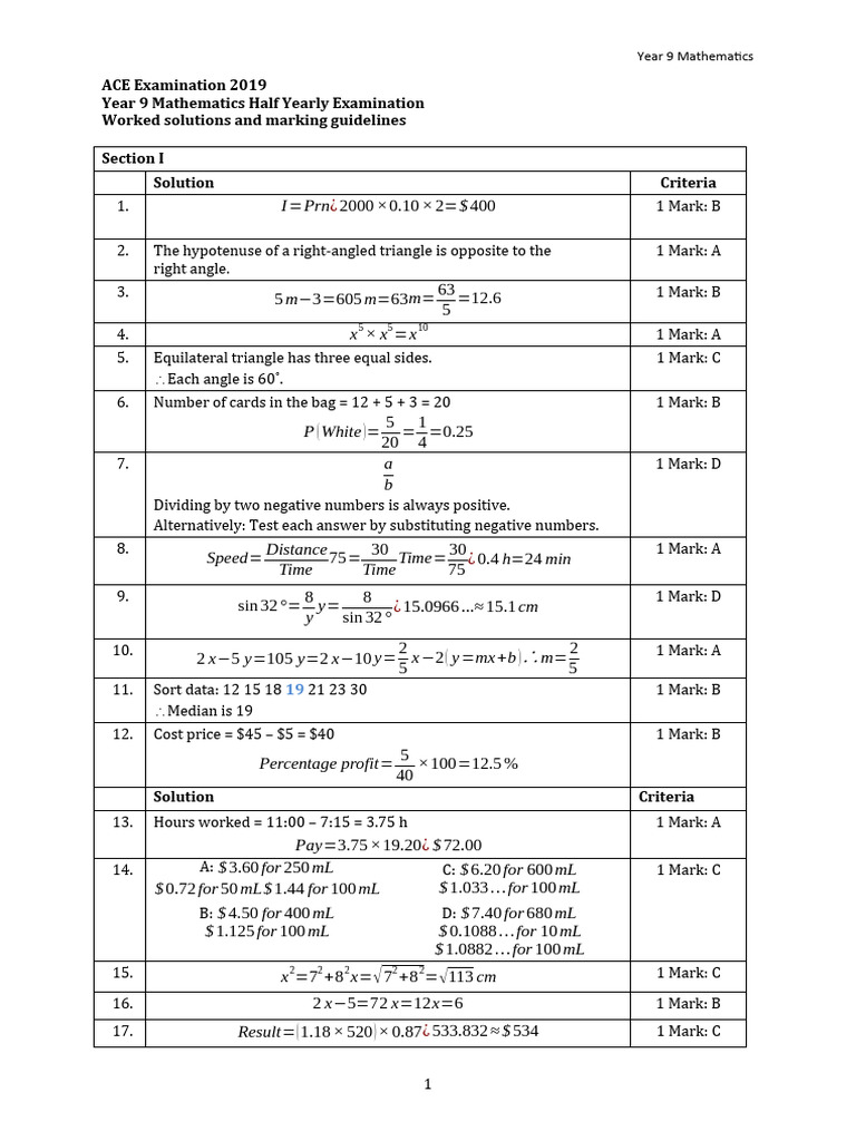 ACE 19HY09MAT Soln | PDF | Triangle | Mathematics